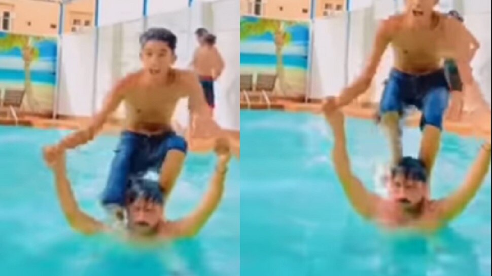 swimming pool stunt video viral on social media