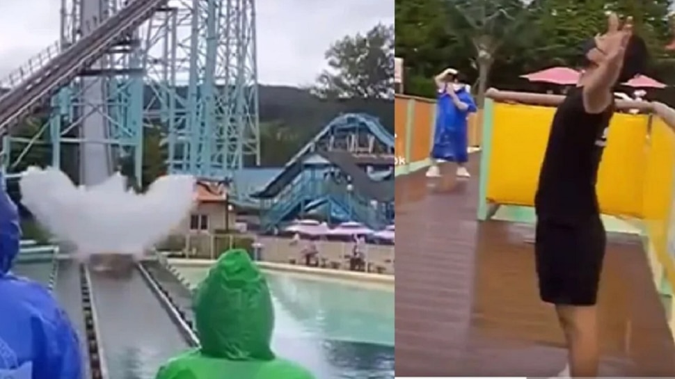 viral video of Waterpark funny video goes viral when a boy hit by a wave