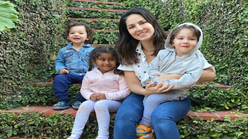 sunny leone kids say bye to paparazzi cute video goes viral in social media