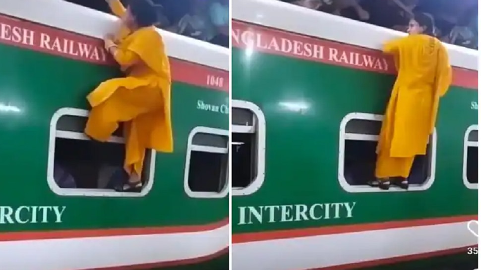 trending video woman stunt to climb on the roof of a train viral video ...