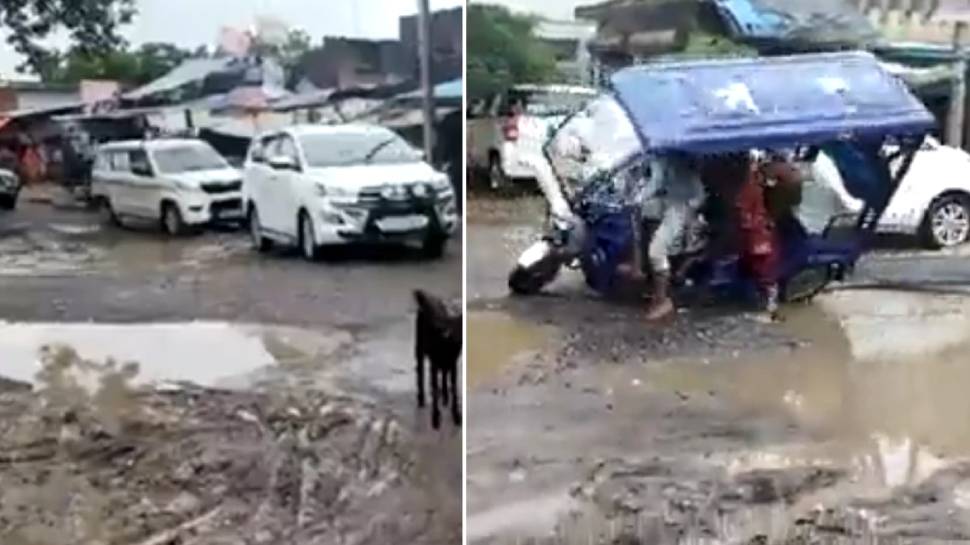 uttar pradesh e rickshaw turned over to give a side to VIP convoy