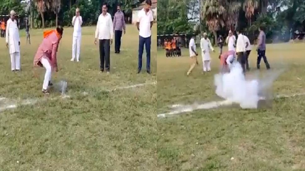 DIWALI 2022 viral former MLA falls on face while lightning crackers ...