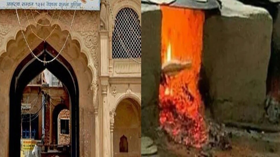 mathura vrindavan radharaman lal ju temple where flame is burning from ...
