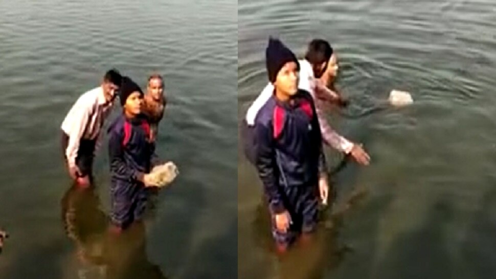 a man found suspicious floating stone in nagpur lake video goes viral gh