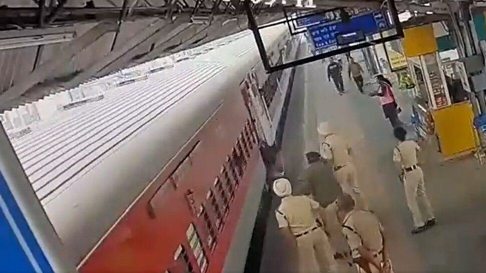 Viral Train Video Man Falls On Railway Track shocking video on social media nmp