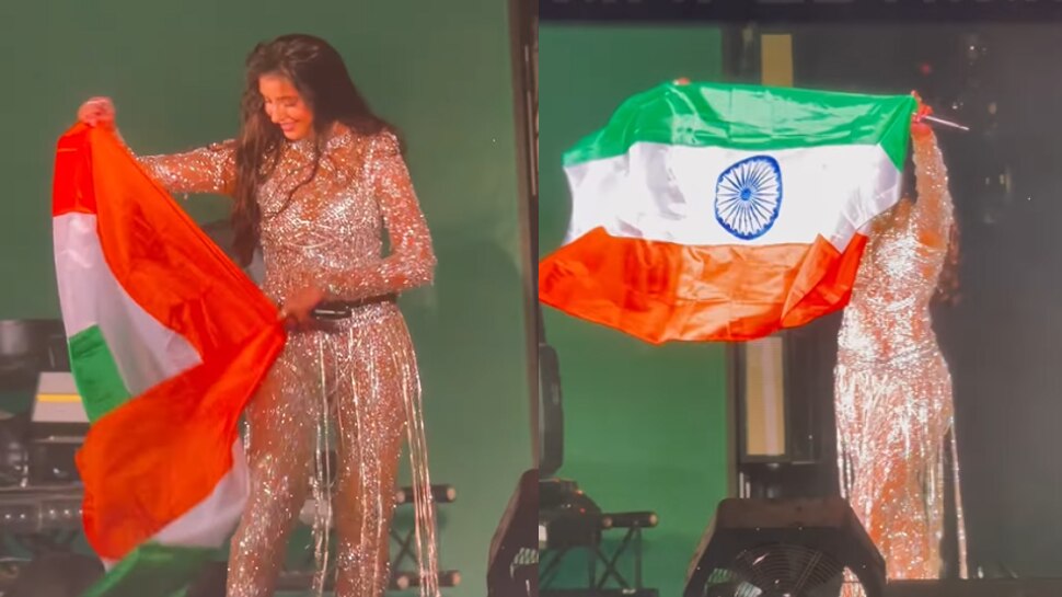 nora fatehi waves indian national flag tiranga at fifa fanfest 2022 ...