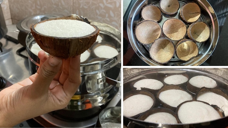 Kitchen Hacks - Making Soft Idali Without Mould in Coconut Shell Easy ...
