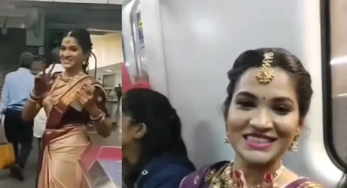 Trending vidoe bride stucked in traffic than reached the wedding by metro bengaluru bride viral ...