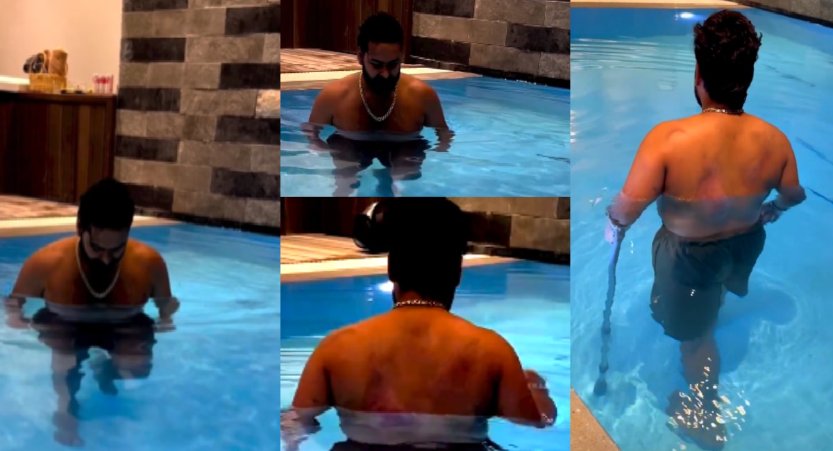 Rishabh Pant Walks in Swimming Pools with cruches shared video viral on ...
