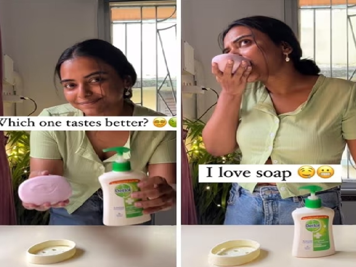 viral video girl eating sabun on live video says i love soap