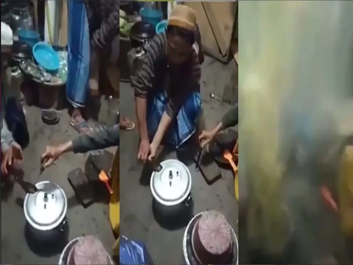 viral video on social media pressure cooker opening forcefully exploeds