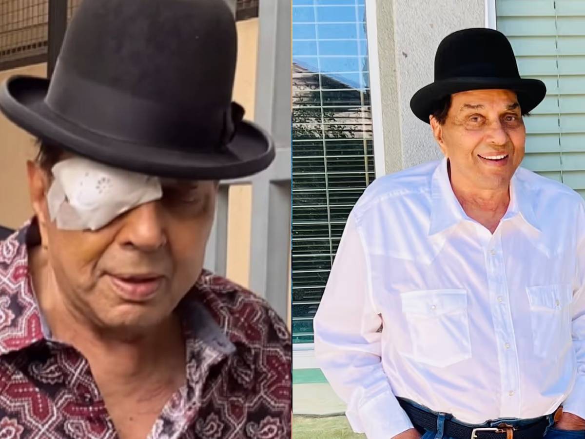actor dharmendra bandage on eye spotted outside hospital fans worried video | धर्मेंद्र यांच्या ...