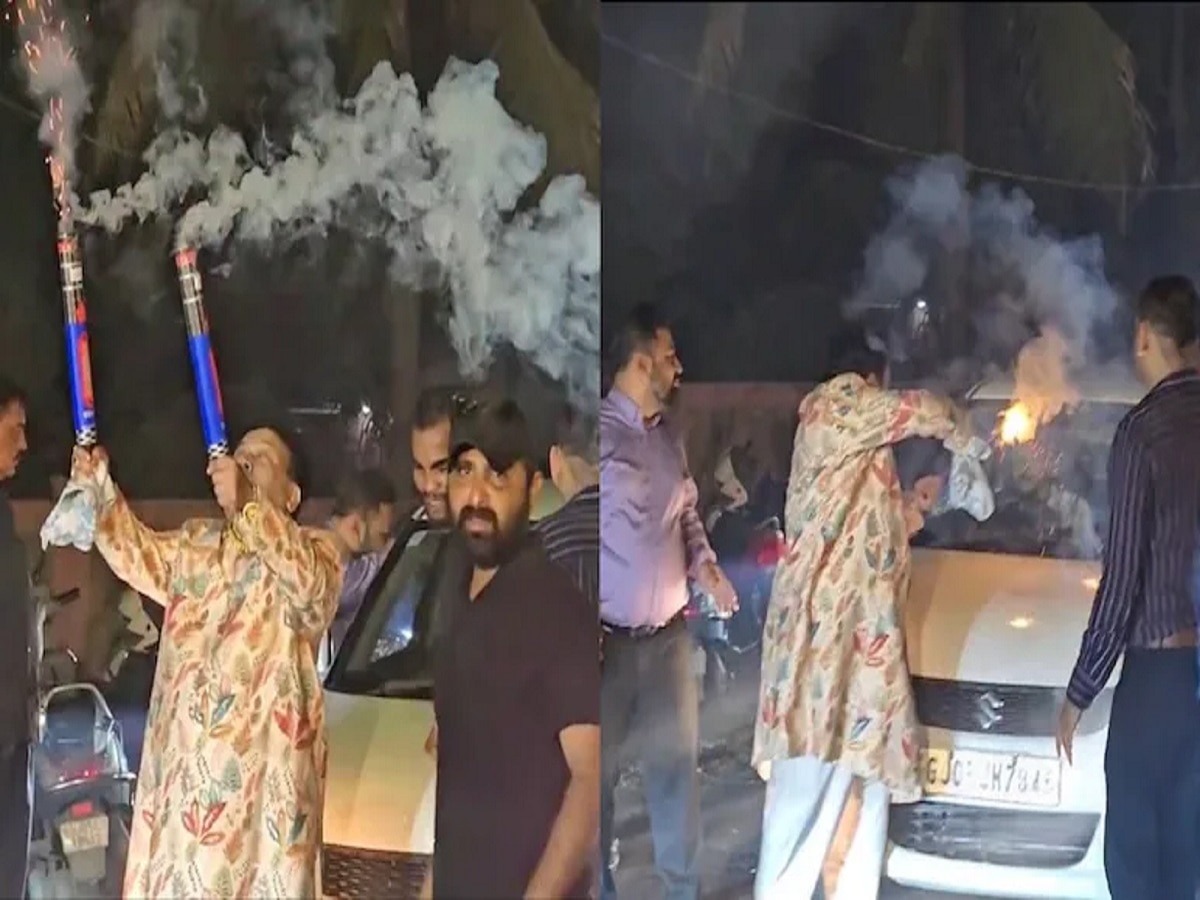 A man blocks road light fireworks to celebrate his sons birthday in ...