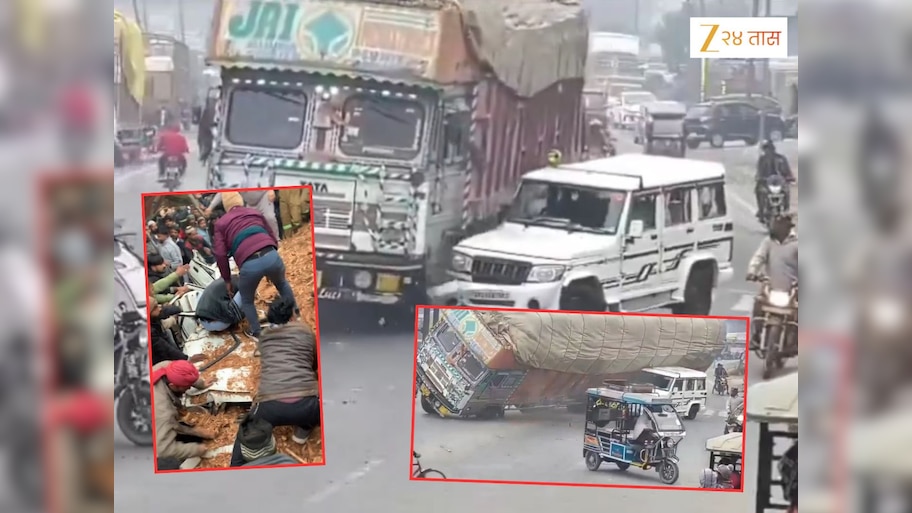 Viral Video A driver killed after overloaded truck topples on vehicle ...