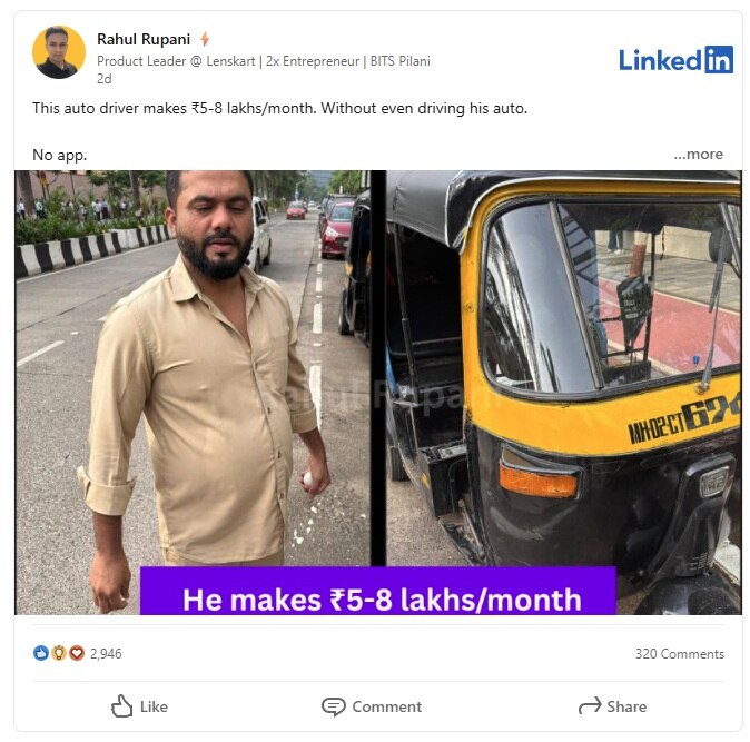 Mumbai auto driver earns Rs 5 to 8 lakhs a month No MBA no startup ...