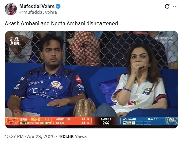 IPL 2026 Akash Ambani disheartened During SRH batting claim says Neeta ...