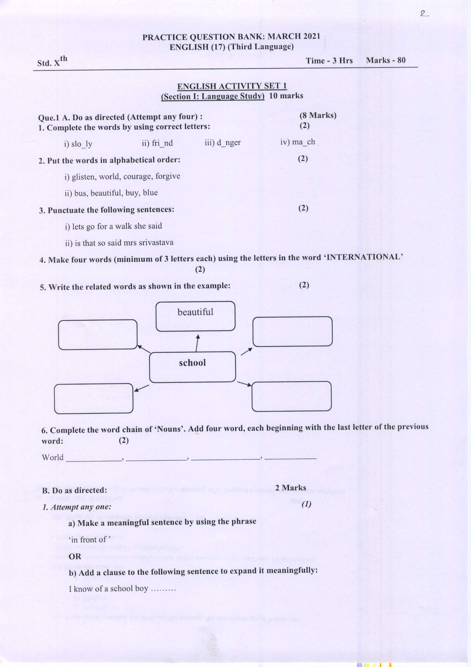 Model Question Paper English 2021
